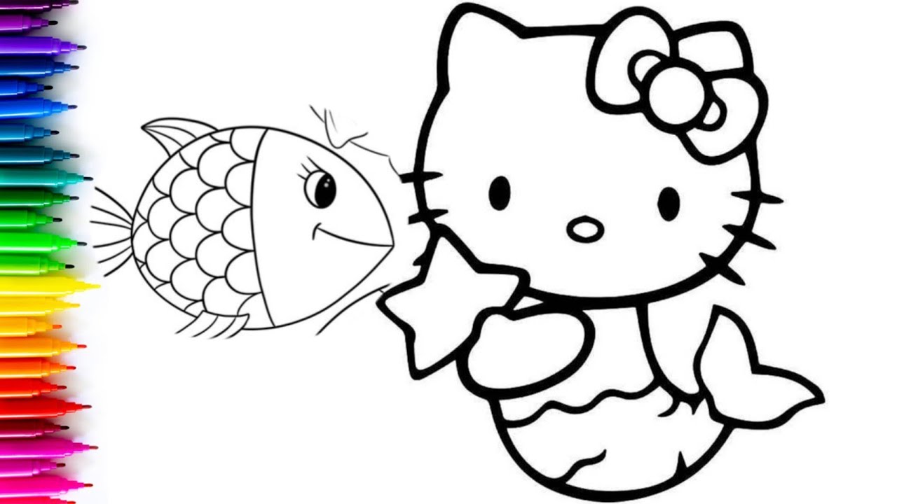 Hello Kitty With Fish Drawing, Painting & Coloring For Kids and ...