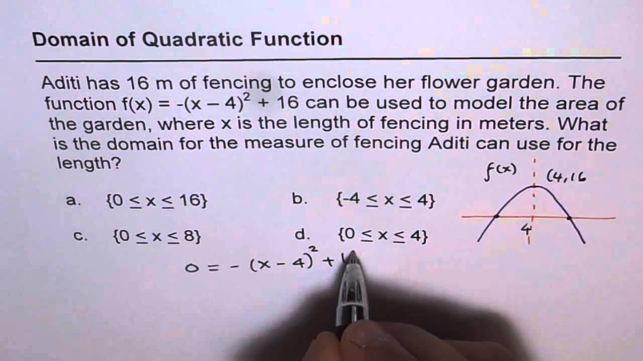 Domain of Quadratic Function Representing Area - YouTube