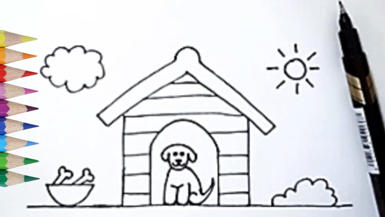 How to Draw a Dog House for kids | Step by Step Tutorial |Easy Dog ...