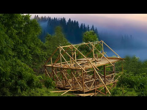 Building Single Wooden House In The Wilderness, Ep4, Roof Frame ...