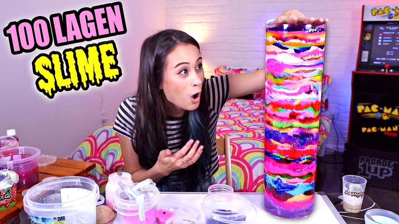 100 LAGEN SLIJM OP ELKAAR STAPELEN - CHALLENGE! || SIime Sunday - YouTube