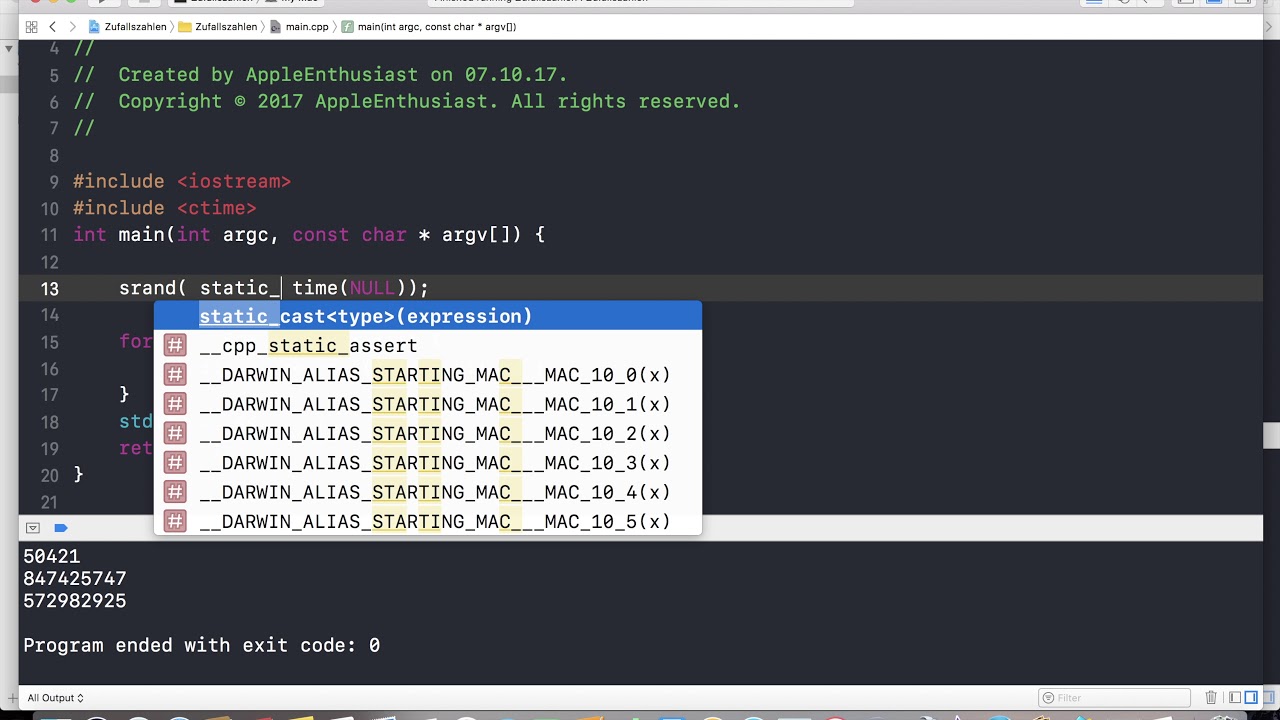 C Mit Xcode Programmieren Zufallszahlen Youtube