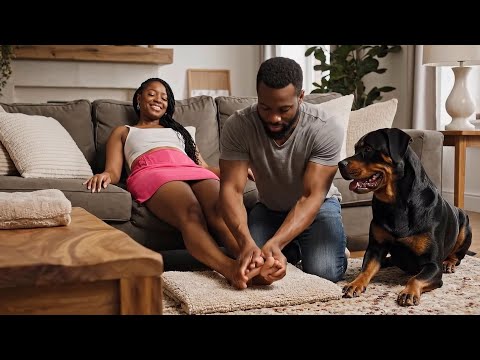 Girl With Her Dog Getting Feet Worship