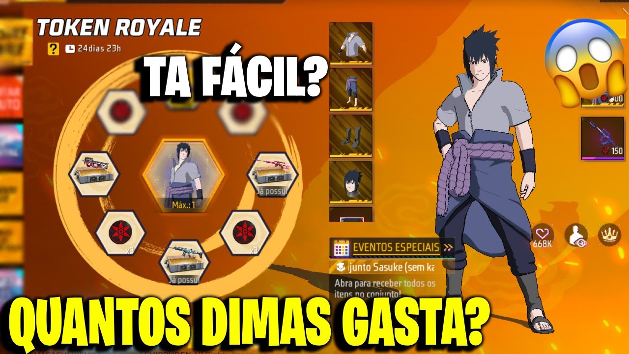 PEGANDO O SASUKE, TOKEN ROYALE FF, EVENTO SASUKE FREE FIRE, NOVO EVENTO ...