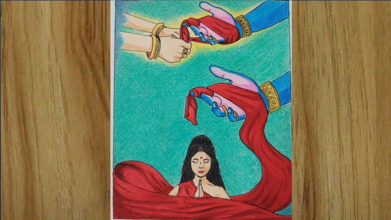 Krishna And Draupadi Drawing || Krishna saves Draupadi drawing with ...