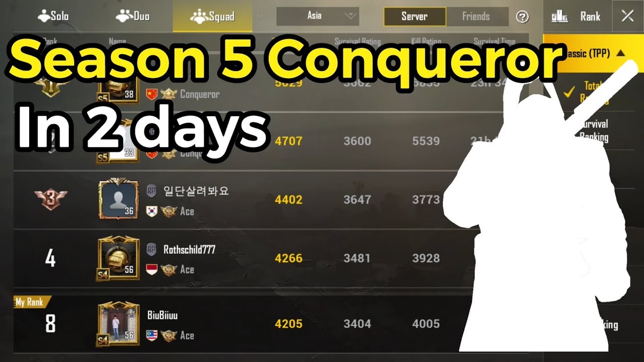 Season 5 Conqueror in 2 Days | PUBG Mobile Gameplay by Biu - YouTube
