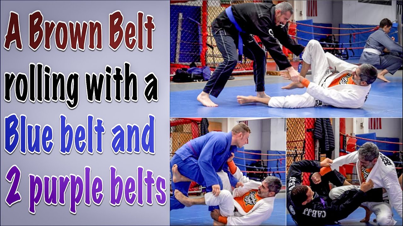 51 year old Brown belt rolling with a Blue belt and 2 Purples - YouTube