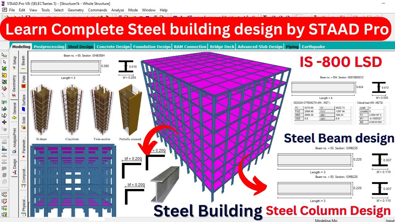 Steel Building design by STAAD Software V8i Software | Civil ...