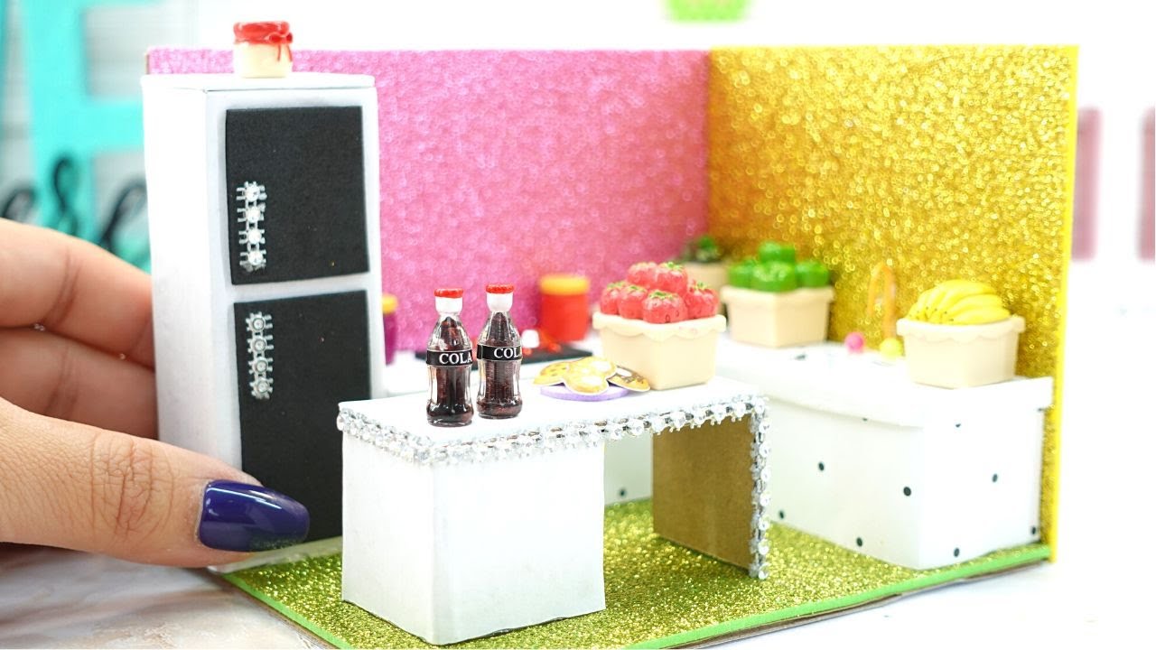 DIY Miniature Cardboard Kitchen - YouTube