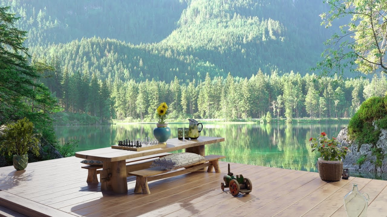 Summertime Cozy Porch Ambience 🌻 Soothing Lake Sounds and Bird Song ...