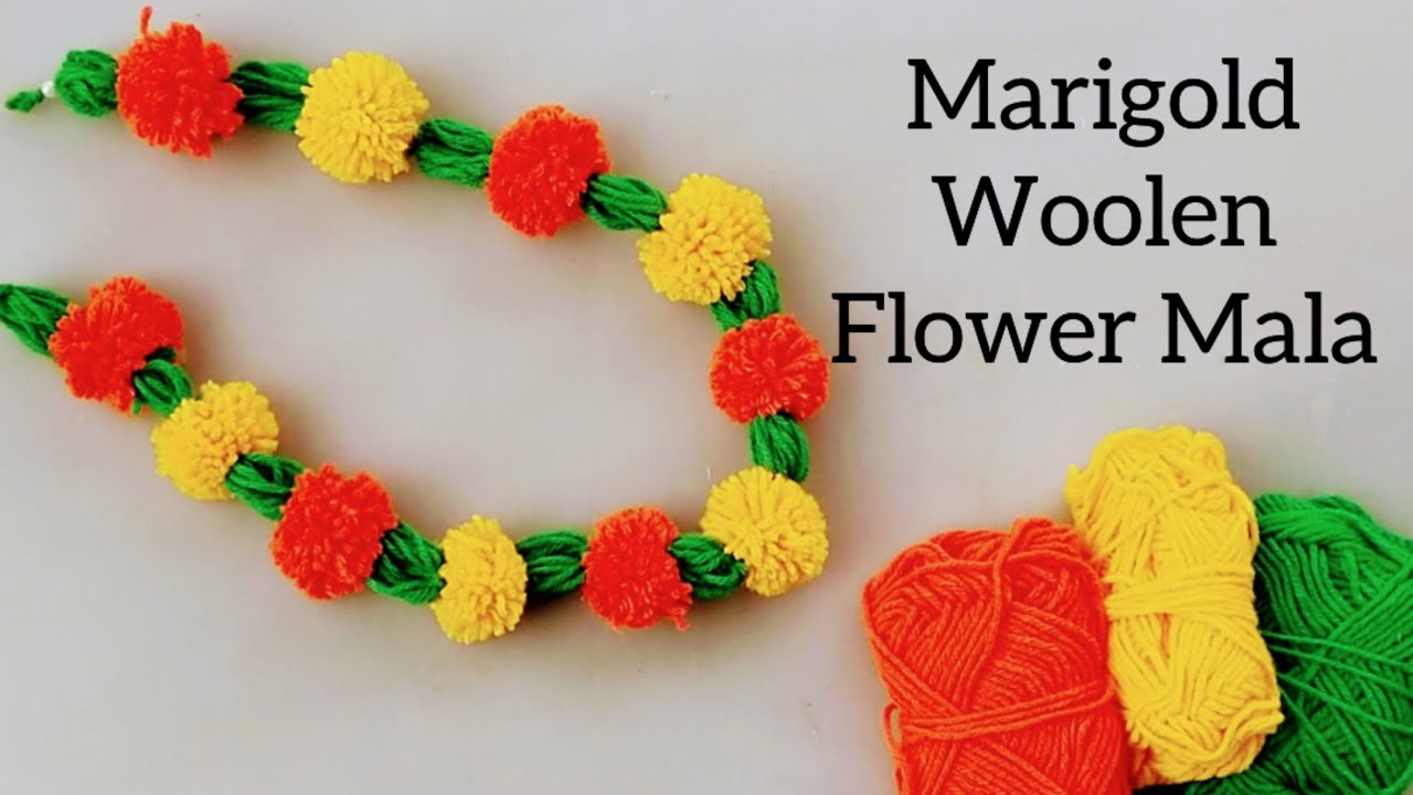 Easy Artificial Handmade Marigold Mala making with wool for door ...
