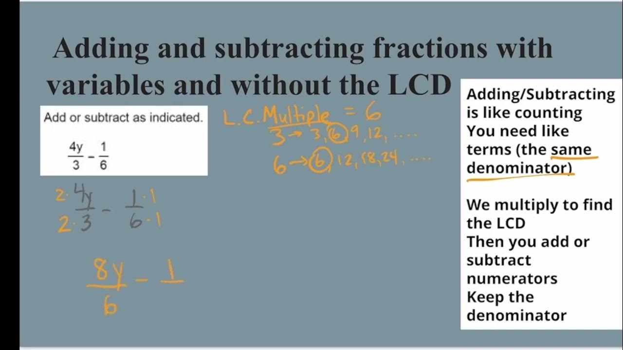 Add and subtract fractions with variables and no LCD - YouTube