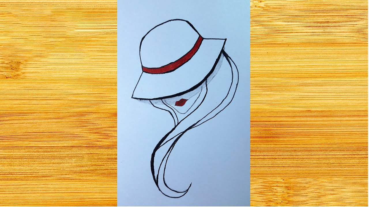 Lady in Red Hat Acrylic painting || A Girl hiding under a Hat draw easy ...