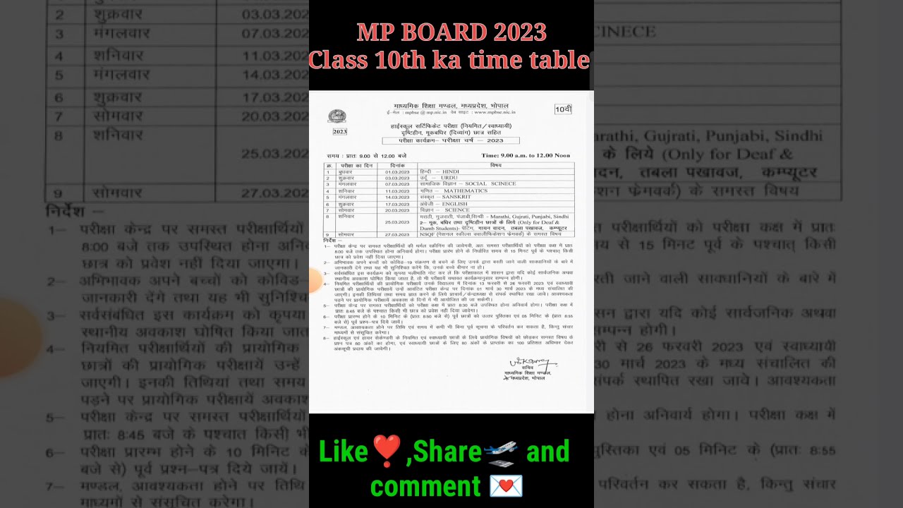Mp Board 2023 Class 10th Ka Time Table Annual Exam 2023 Ka Time Mp Board 2023 Class 10th Ka Time Table Annual Exam 2023 Ka Time