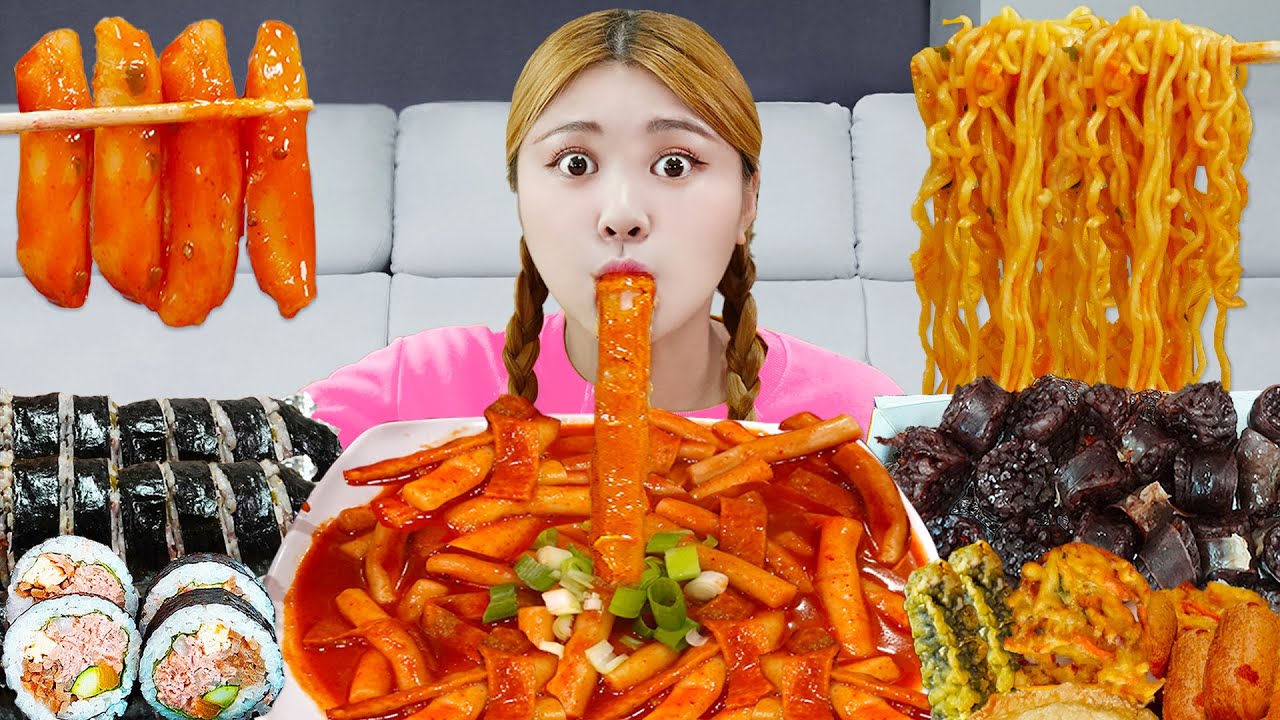 MUKBANG 하이유의 떡볶이 라면 김밥 먹방 모음! Spicy Tteokbokki Fire Noodles Gimbap ...