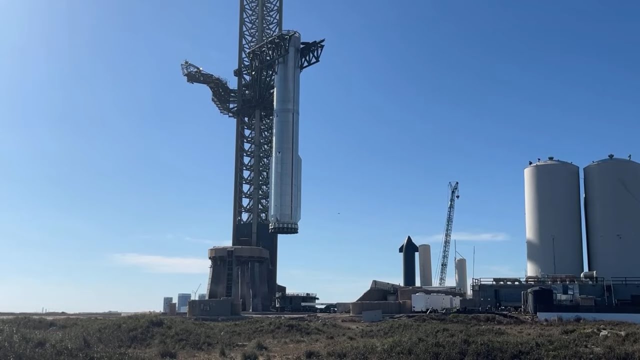 Booster 10 moved to transport stand, SpaceX Starbase, Boca Chica, TX ...