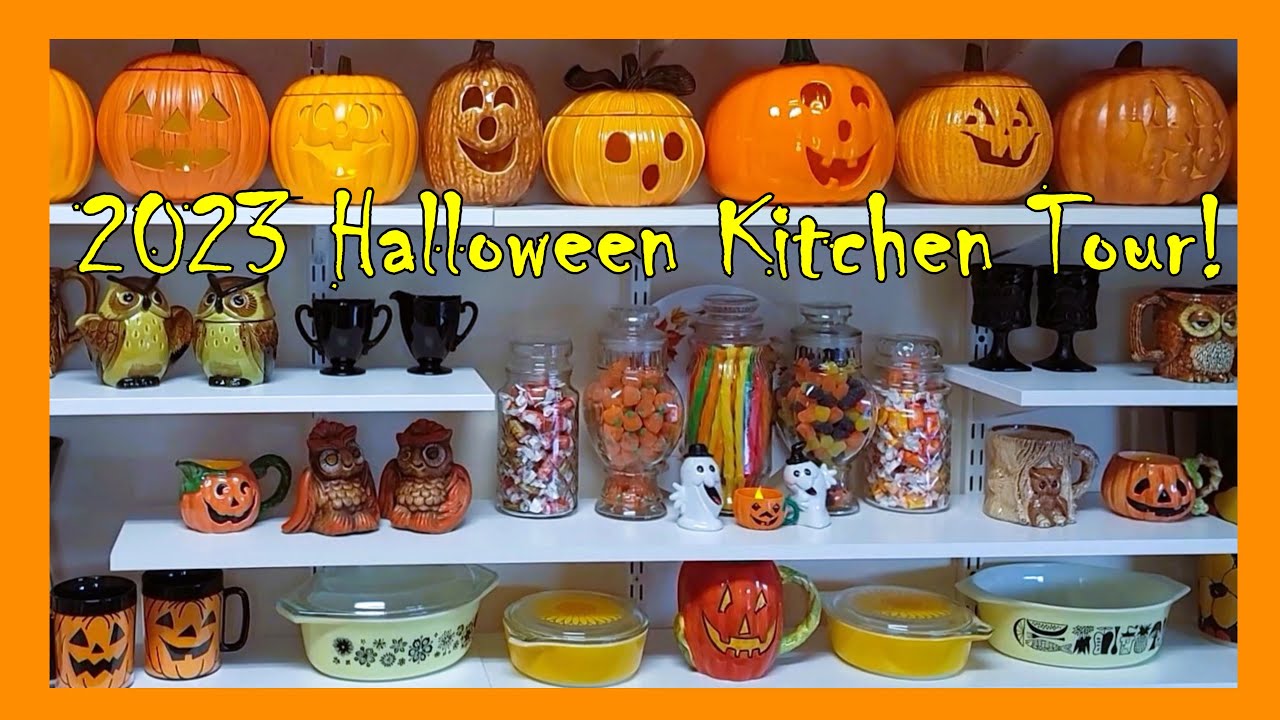 HALLOWEEN KITCHEN HOME TOUR | Thrifted Vintage Dishes, Pyrex, JOL's ...
