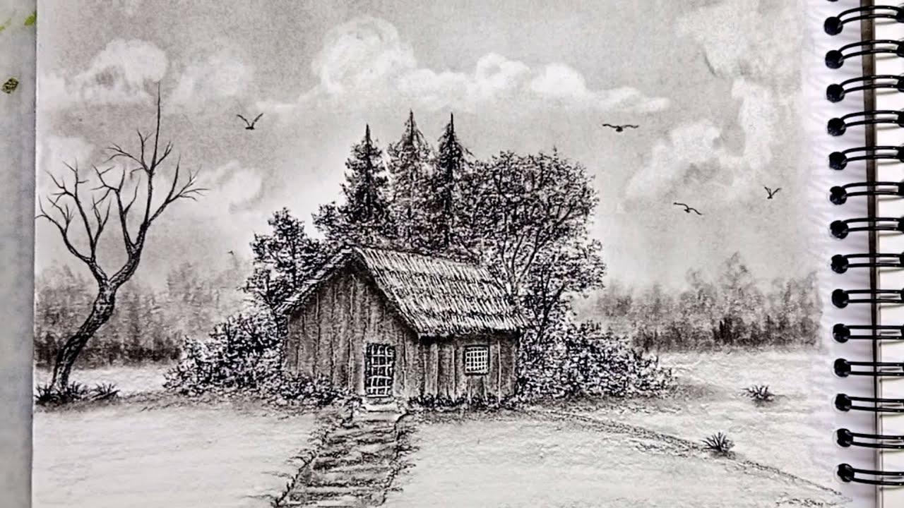 How To Draw Realistic Scenery With Pencil || easy drawing - YouTube