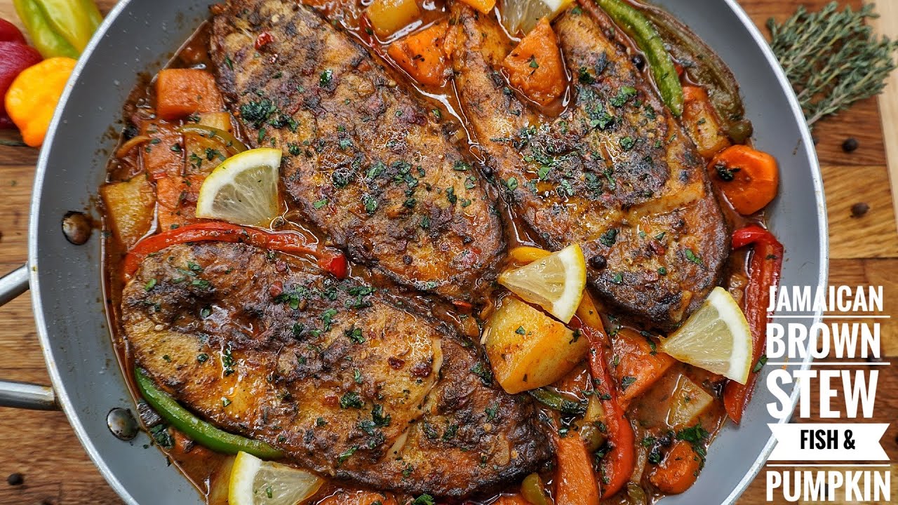 JAMAICAN INSPIRED BROWN STEW SLICED SNAPPER FISH AND PUMPKIN - YouTube