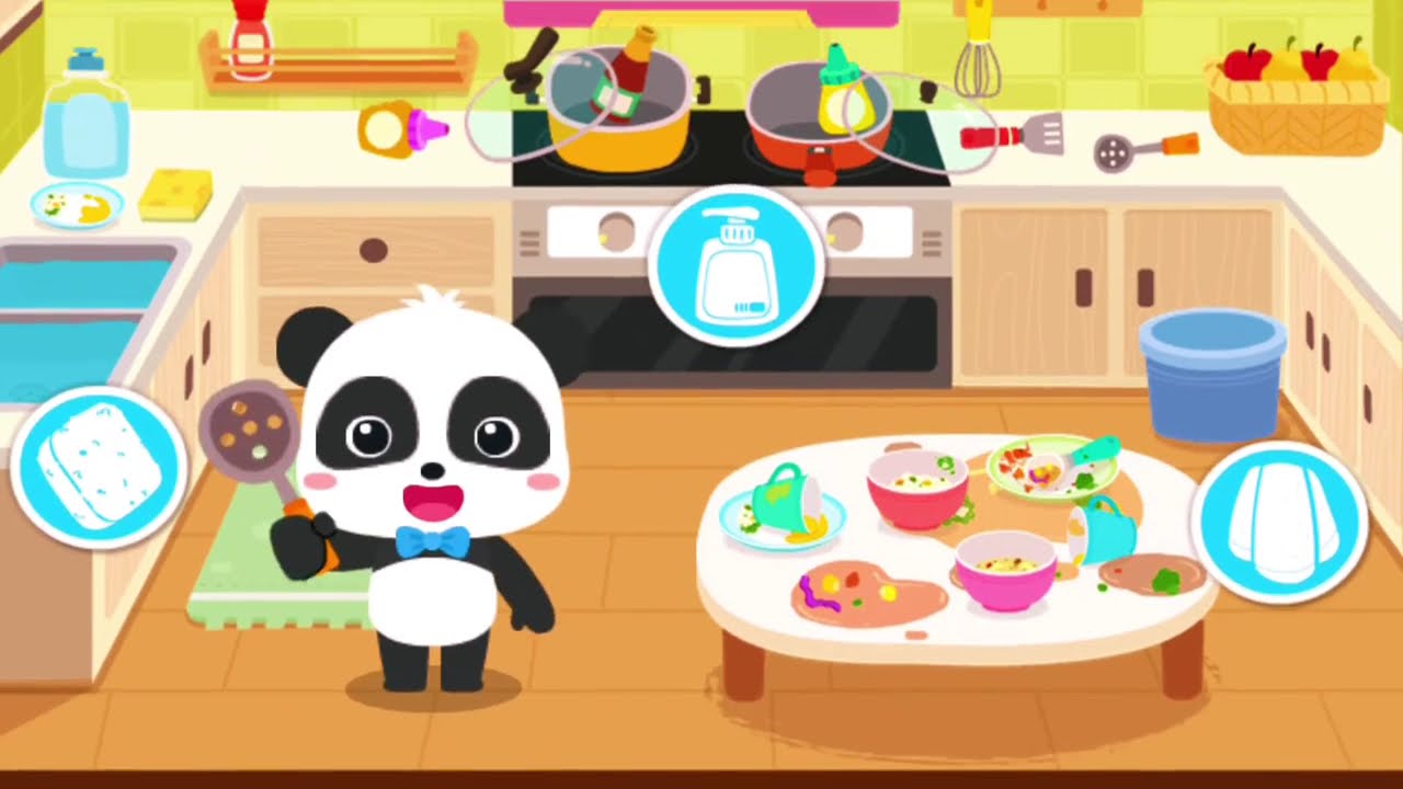 Little Panda Kiki Talking & Cleaning The kitchen Room | Baby Bus ...