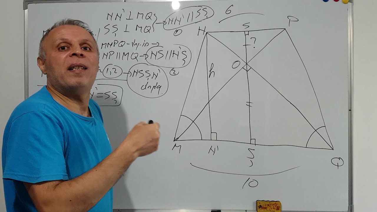 lecții 66: TRAPEZ 6: TRAPEZ ISOSCEL ORTODIAGONAL - aflăm înălțimea; hai ...