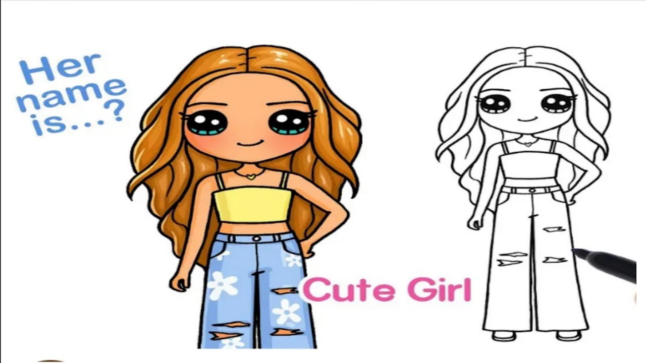 How to draw a cute girl in easy steps #cutegirl - YouTube
