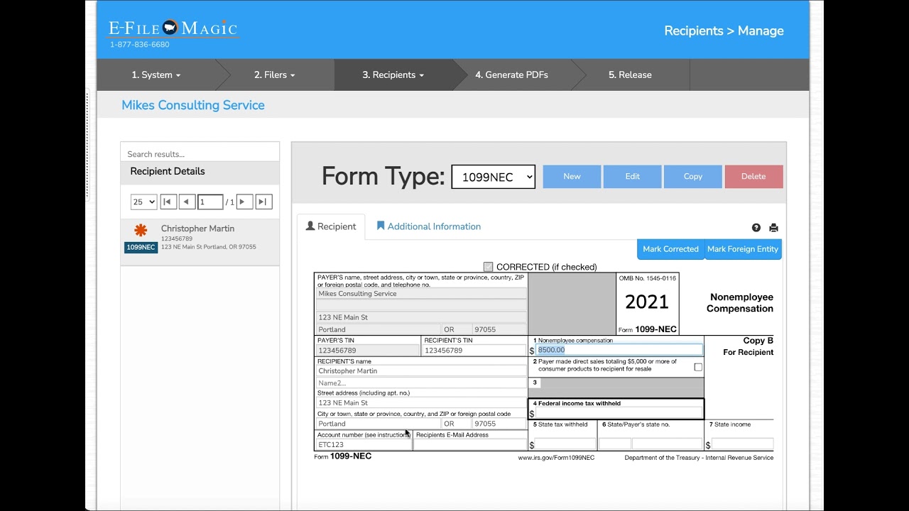 Correcting a 1099-NEC that was created in another system in E-File Magic - YouTube