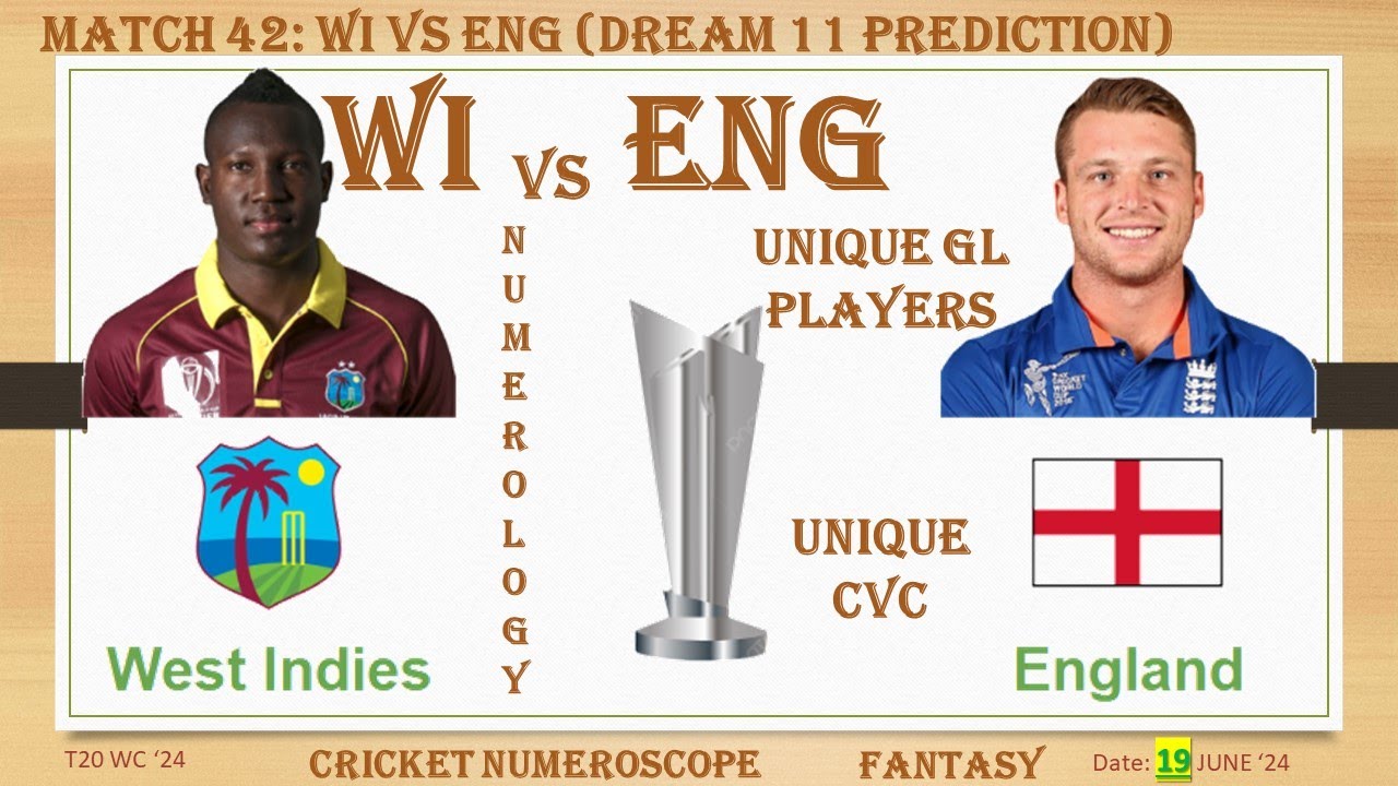 T20WC'24 WI v ENG Dream11 | Numerology Prediction WI vs ENG | WI vs ENG ...