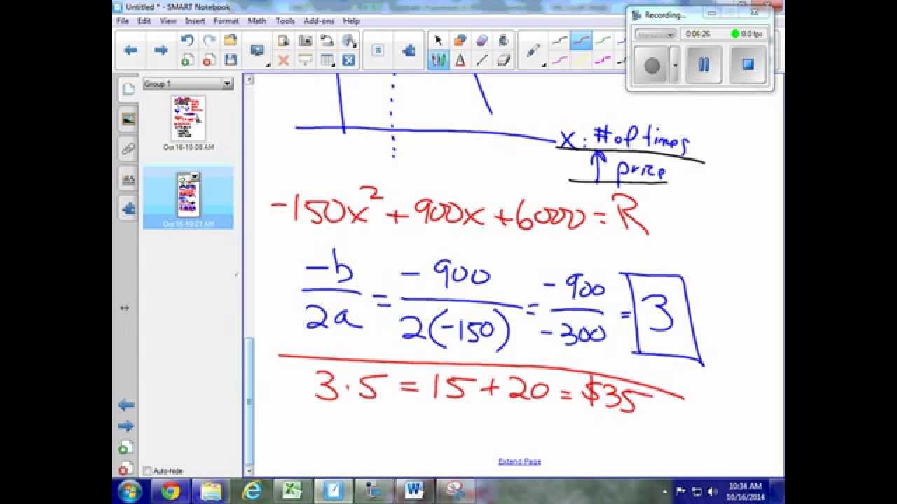 HA2T quadratic maximizing revenue word problem - YouTube