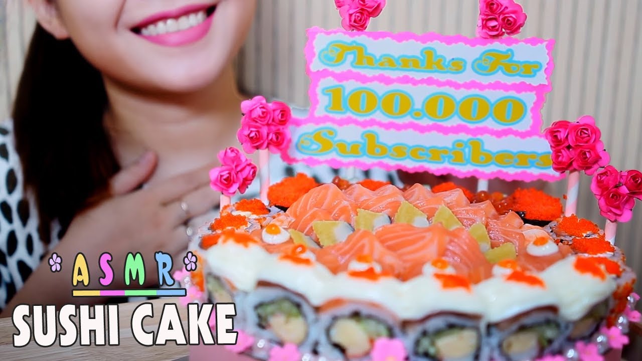 ASMR SUSHI CAKE (Thanks for 100k sub ) , eating sound | LINH-ASMR - YouTube