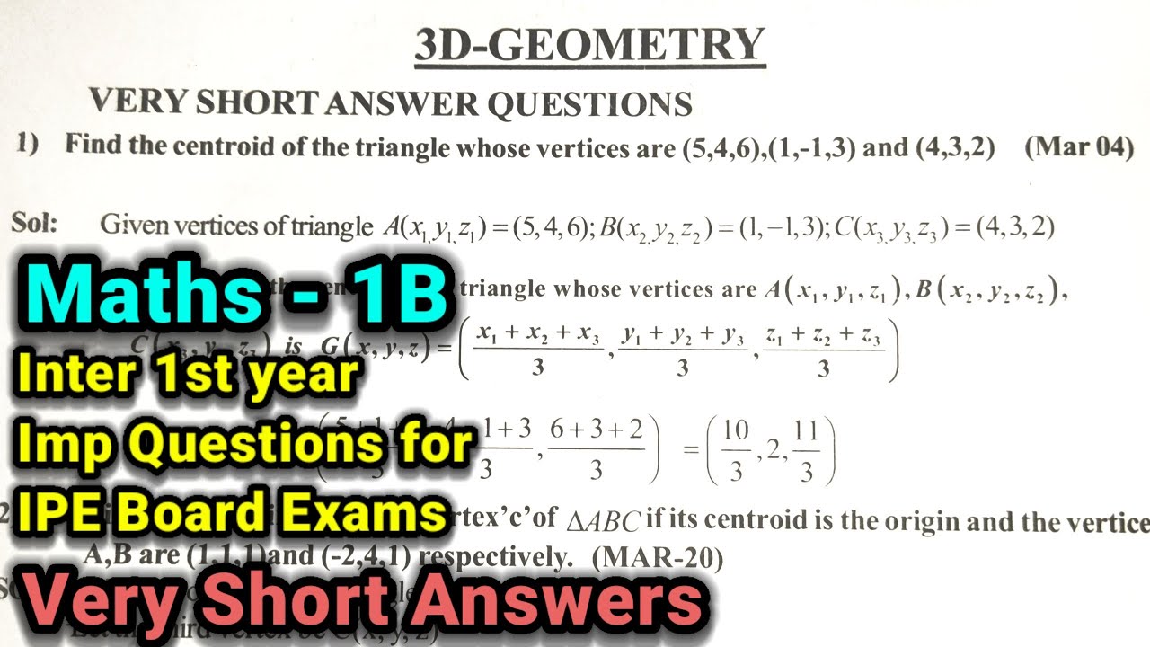 Inter 1st year | Maths-1B | 5.3D Geometry chapter | Important Questions ...
