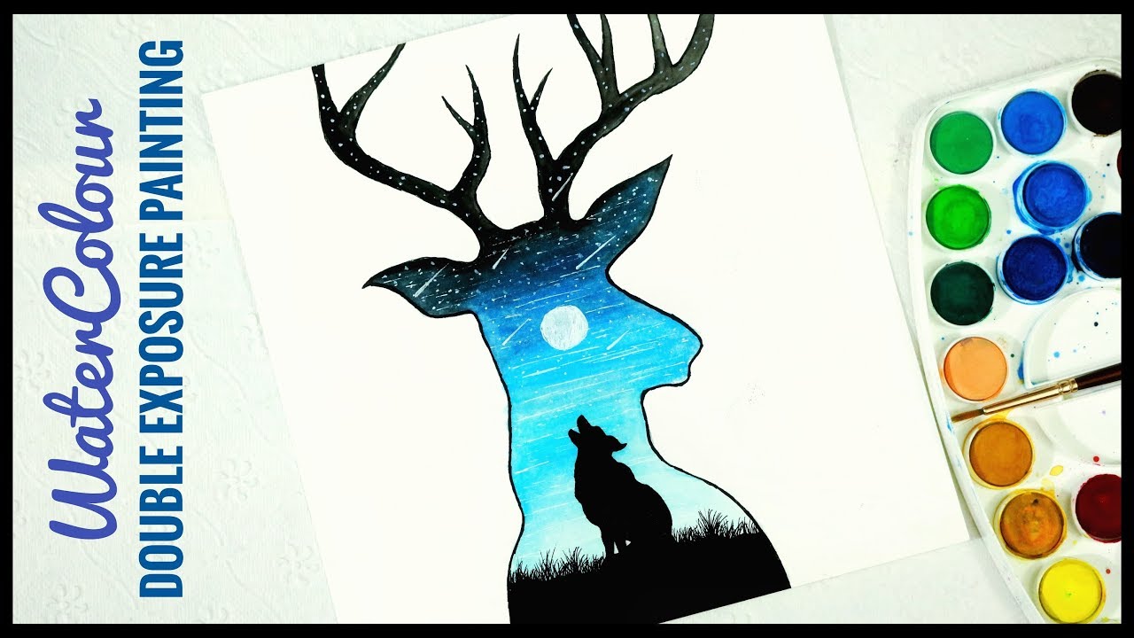 DOUBLE EXPOSURE PAINTING with watercolour for BEGINNERS - YouTube
