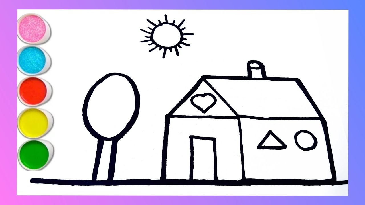Drawing house from shapes, circle, square, oval,rectangle, toddlers ...