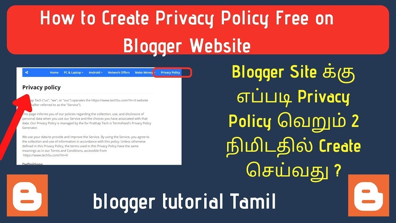 How to Make privacy policy for blogger Website in tamil | Blogger Tutorial tamil | Privacy ...
