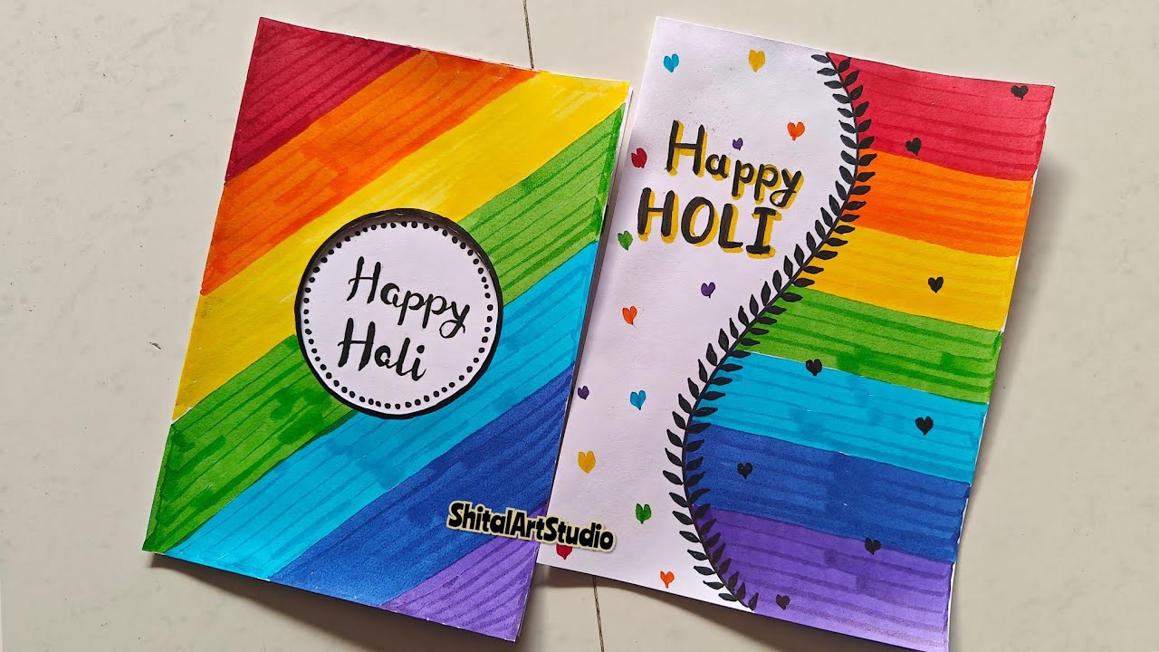 Happy Holi Card Drawing 2025/DIY Colorful Holi Greeting Card/Project ...