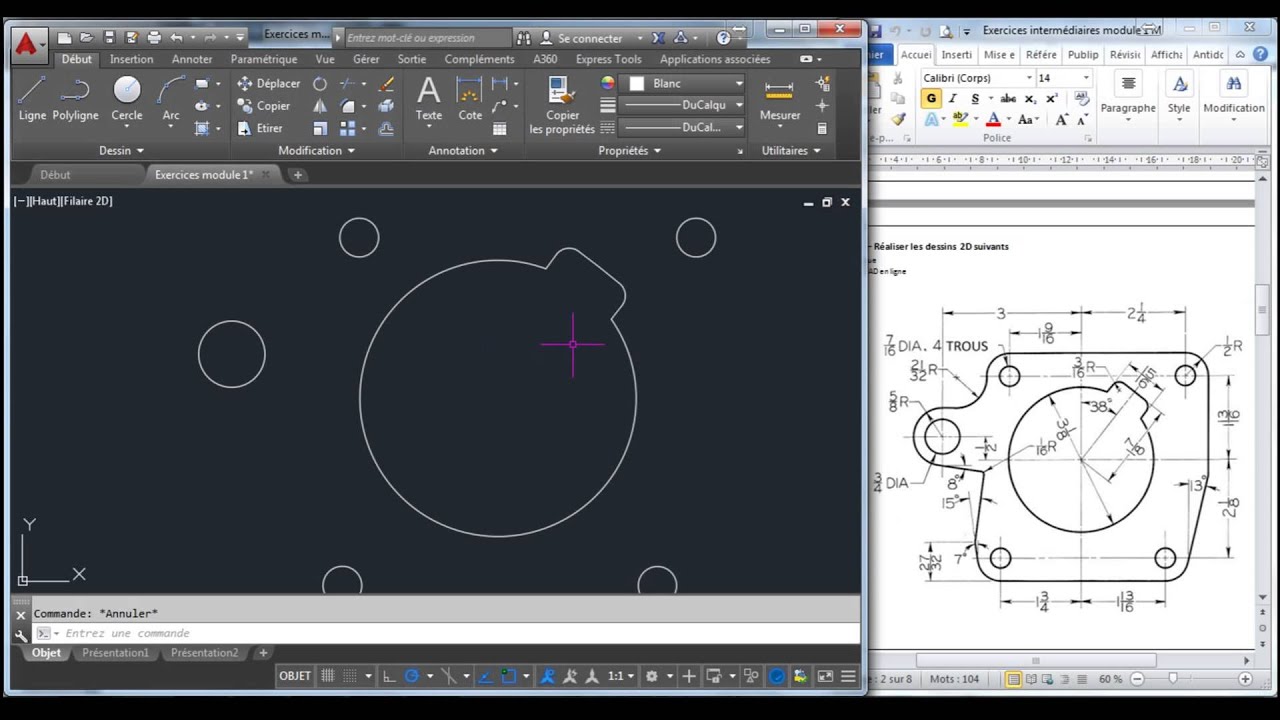 Exercice AutoCAD intermédiaire 1.3 - YouTube