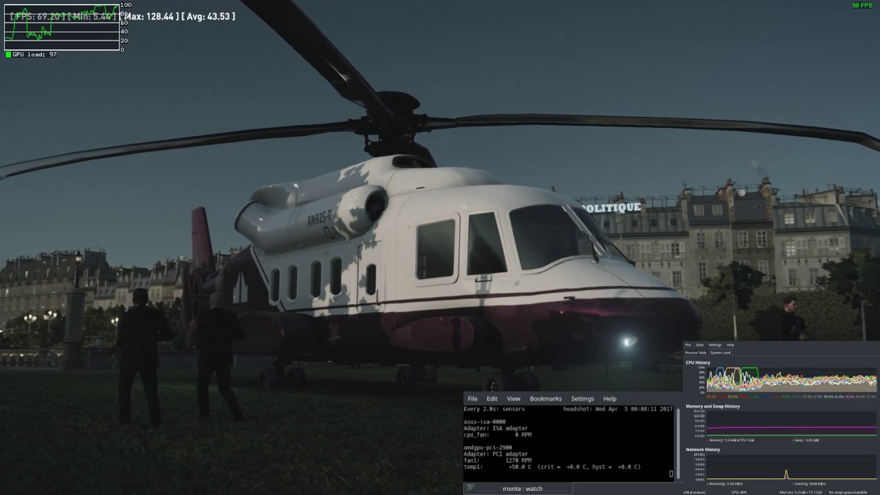 HITMAN Linux Benchmark Arch Linux Mesa Stable (FPS, GPU, and CPU stats ...