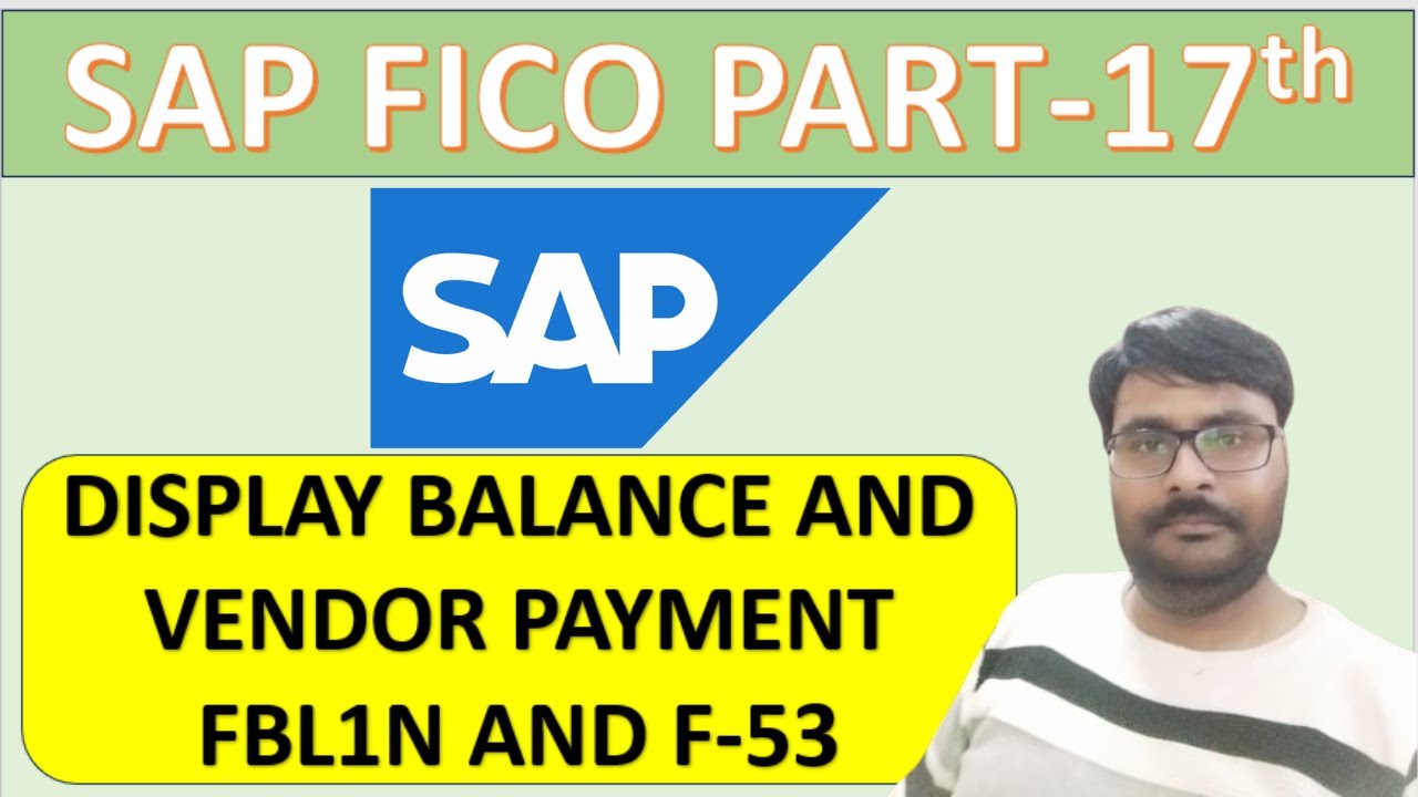 SAP FICO Part-17: Display Vendor Balance & Payments in SAP | FBL1N & F ...