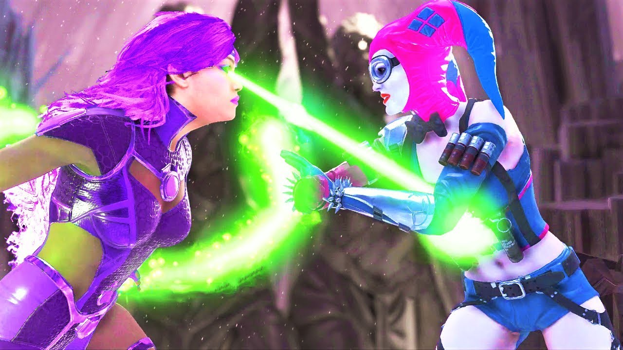 INJUSTICE 2 - ALL STARFIRE vs. HARLEY QUINN Intro & Clash DIALOGUES ...
