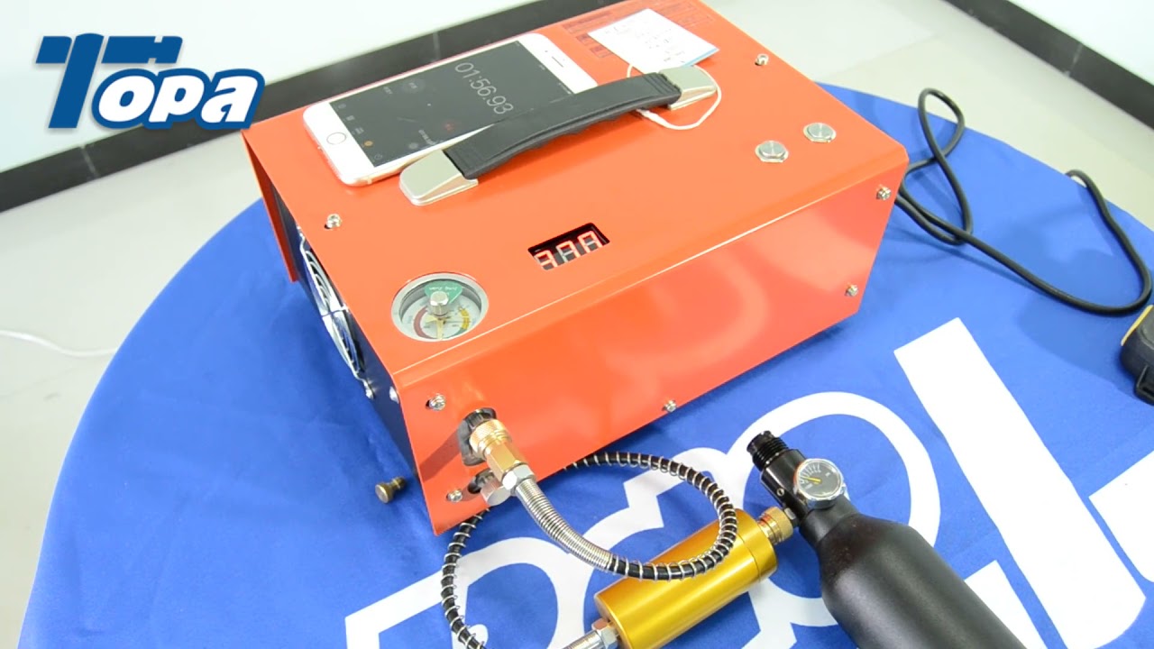 TOPA Test PCP 12V 220V air compressor 4500PSI with 110V 220V tranformer ...