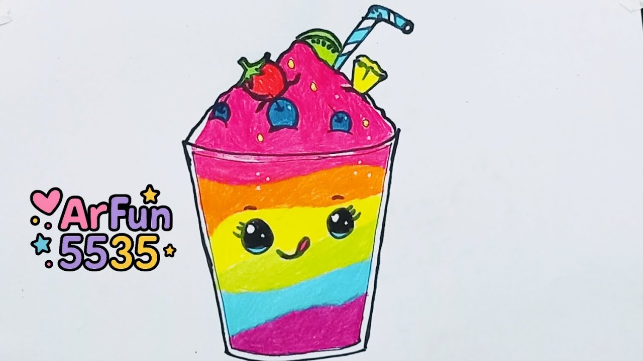 How to Draw a Cute Rainbow Slushie Drink | Easy Art - YouTube
