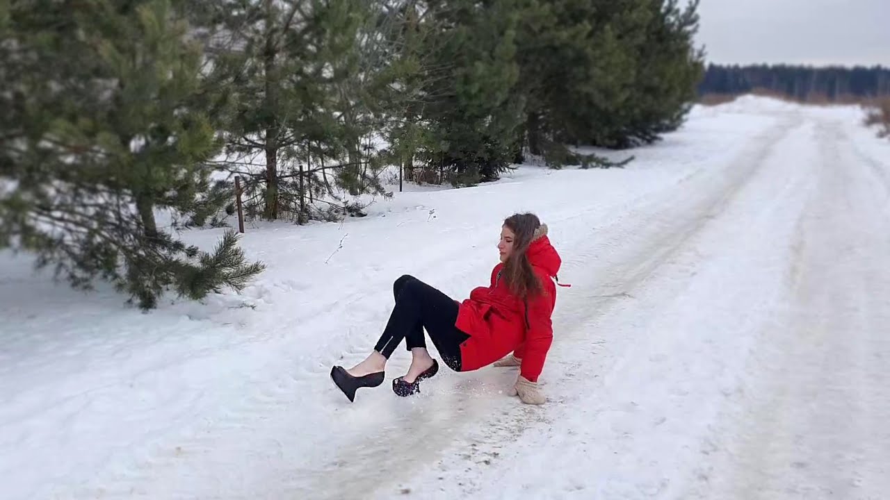 High Platform Zanotti shoes on very slippery road, slippy high heels ...