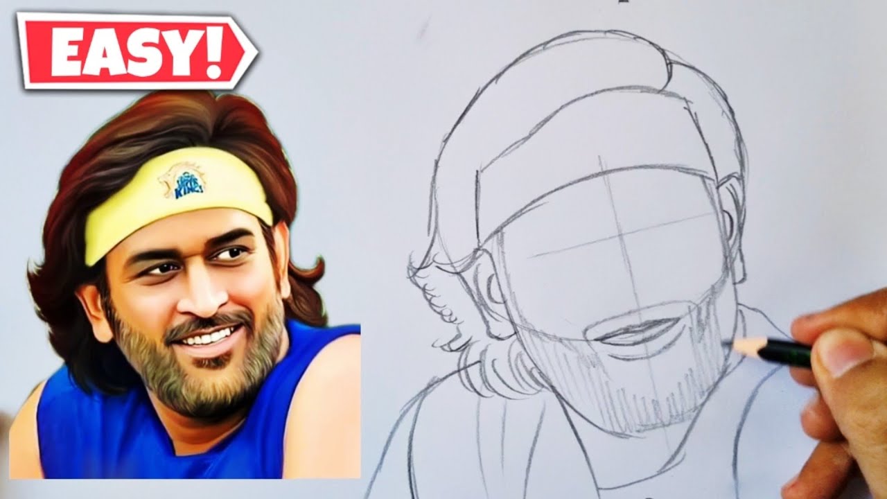 How to draw MS Dhoni drawing || Easy Dhoni drawing - YouTube