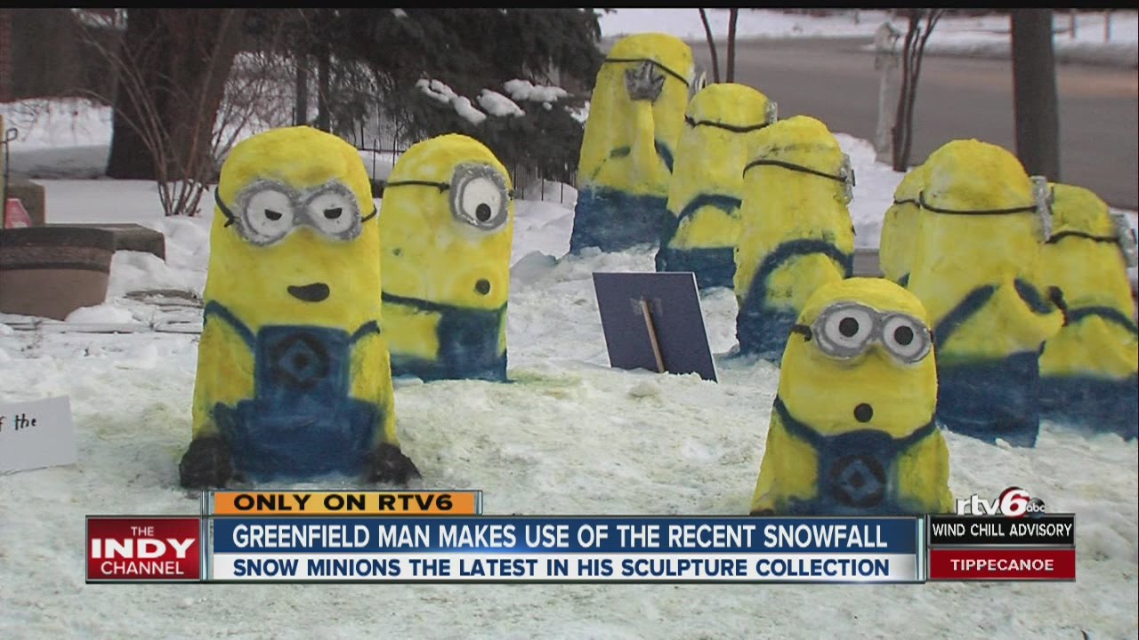 Greenfield man creates complex 'minion' snow sculptures - YouTube
