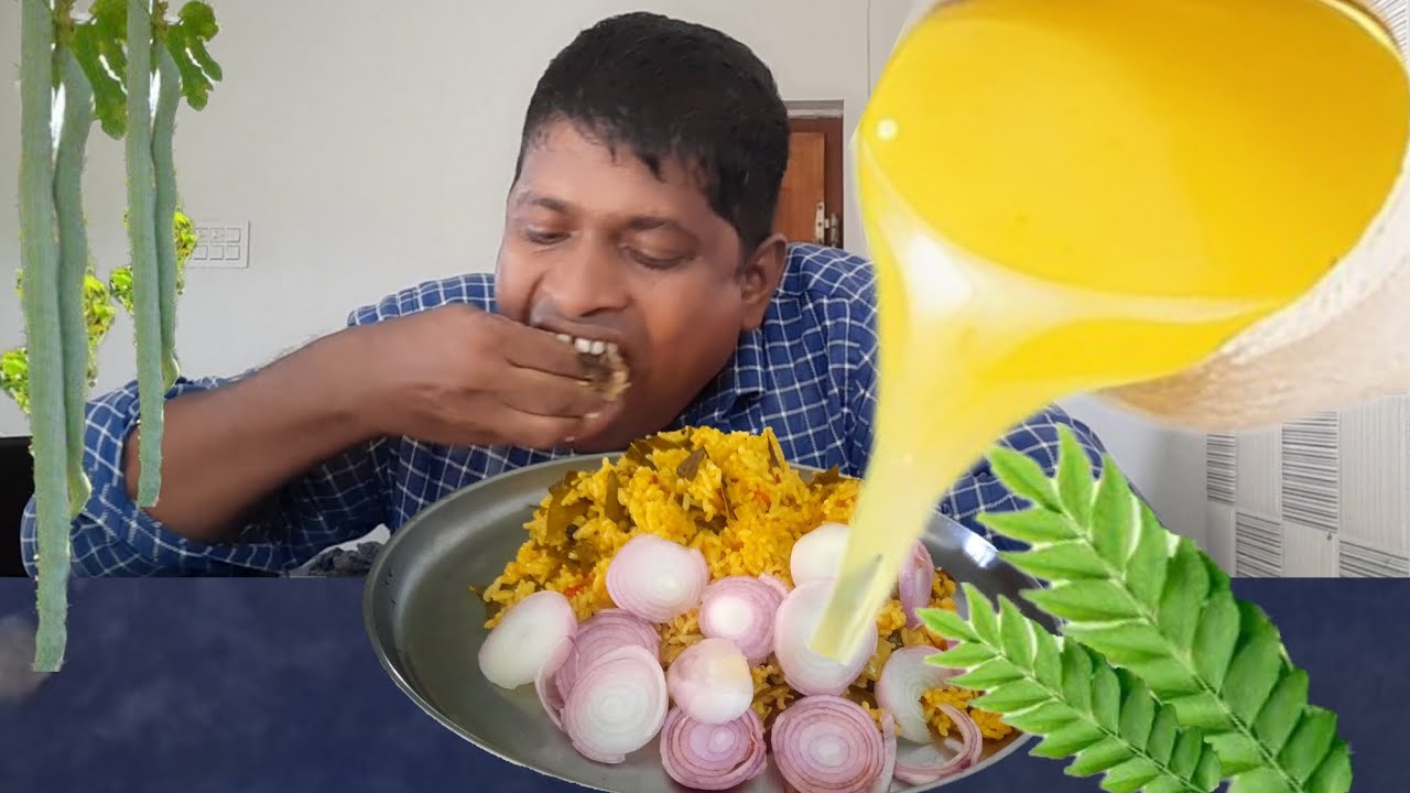 Eating curry leaves podalangai ghee rice| Eating show in Mr Saapattu ...
