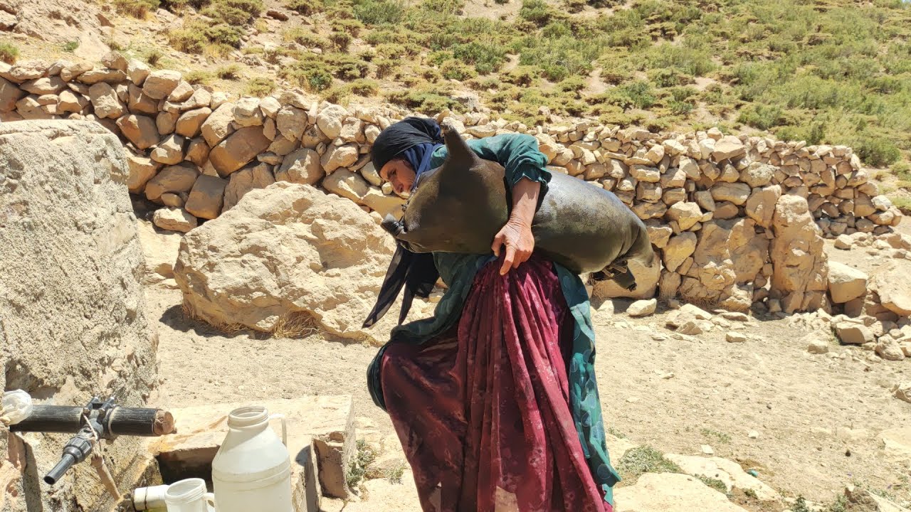 Bringing water with musk from the spring by a Bakhtiari woman #hard ...