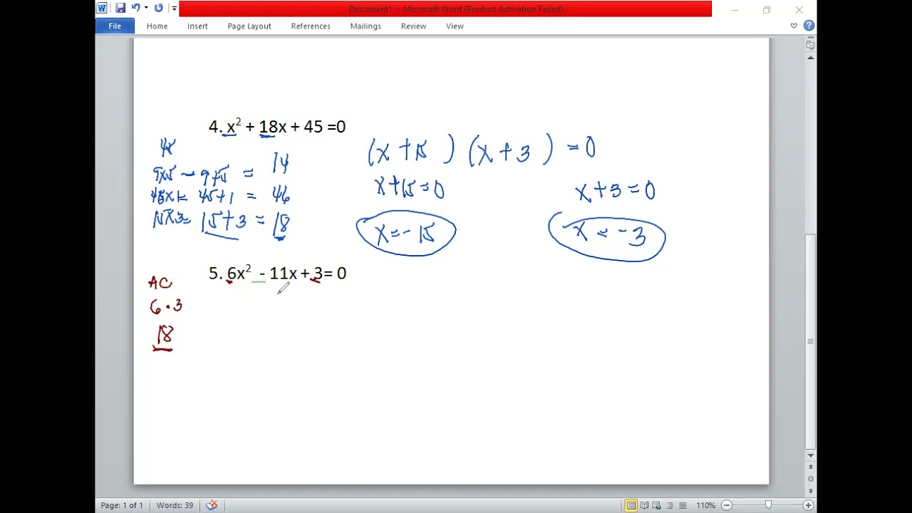 Finding the roots of Quadratic Equation by Factoring - YouTube