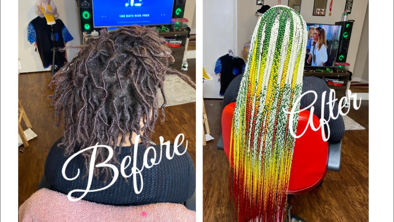 BOX BRAIDS OVER DREADS | RASTA OMBRE COLORS - YouTube