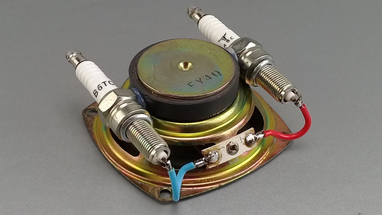 How to make electricity energy from spark plug and speaker 100% - YouTube