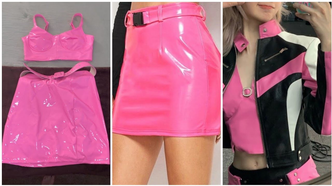 newest version of woman stylish latex pink outfit ideas - YouTube